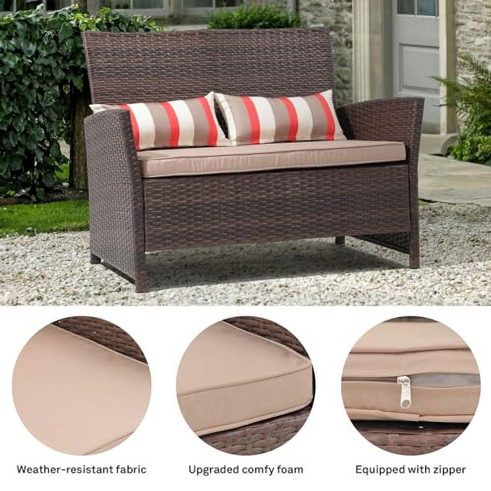 SUNSITT Outdoor Wicker Loveseat with Cushions, 2 Seats Patio PE Rattan ...