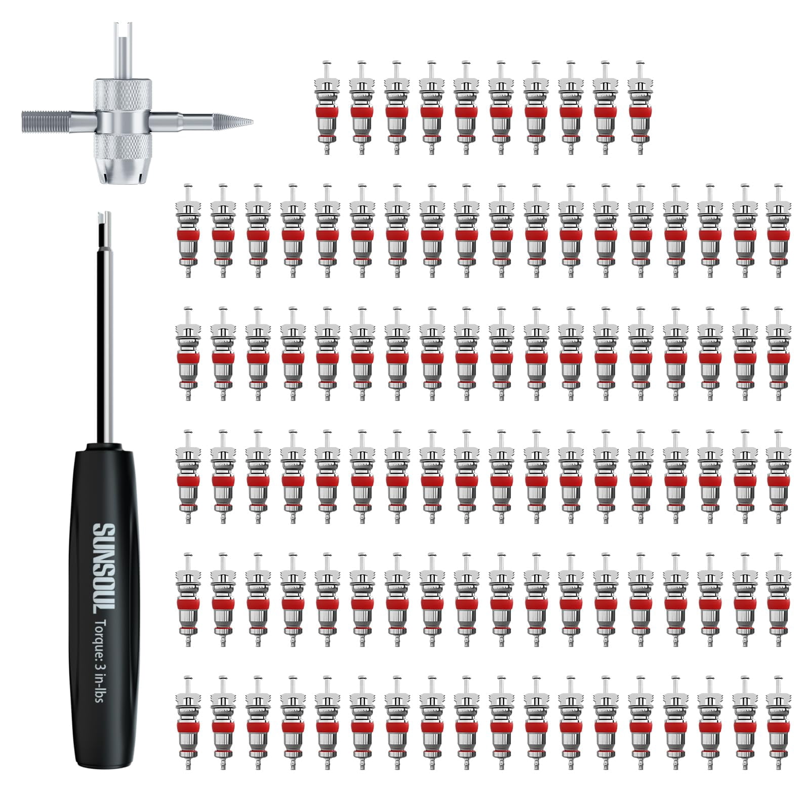 SUNSOUL 102PCS Tire Valve Core Kit, Include Valve Core Torque Tool and 4-Way Valve Core Tool,for ...