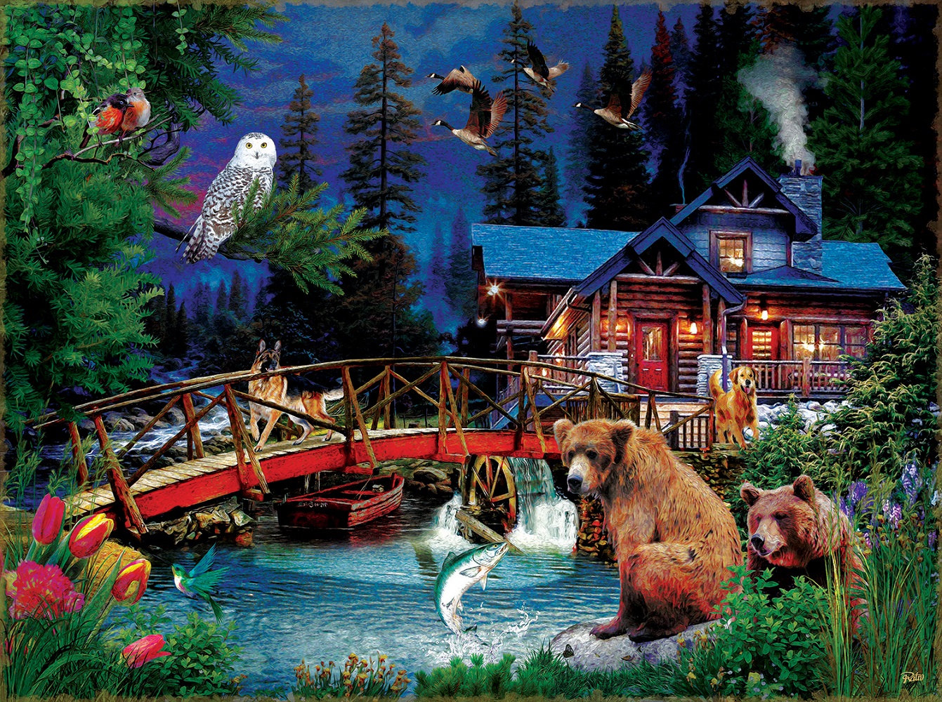 SUNSOUT INC - Night at the Cabin - 300 pc Jigsaw Puzzle by Artist ...