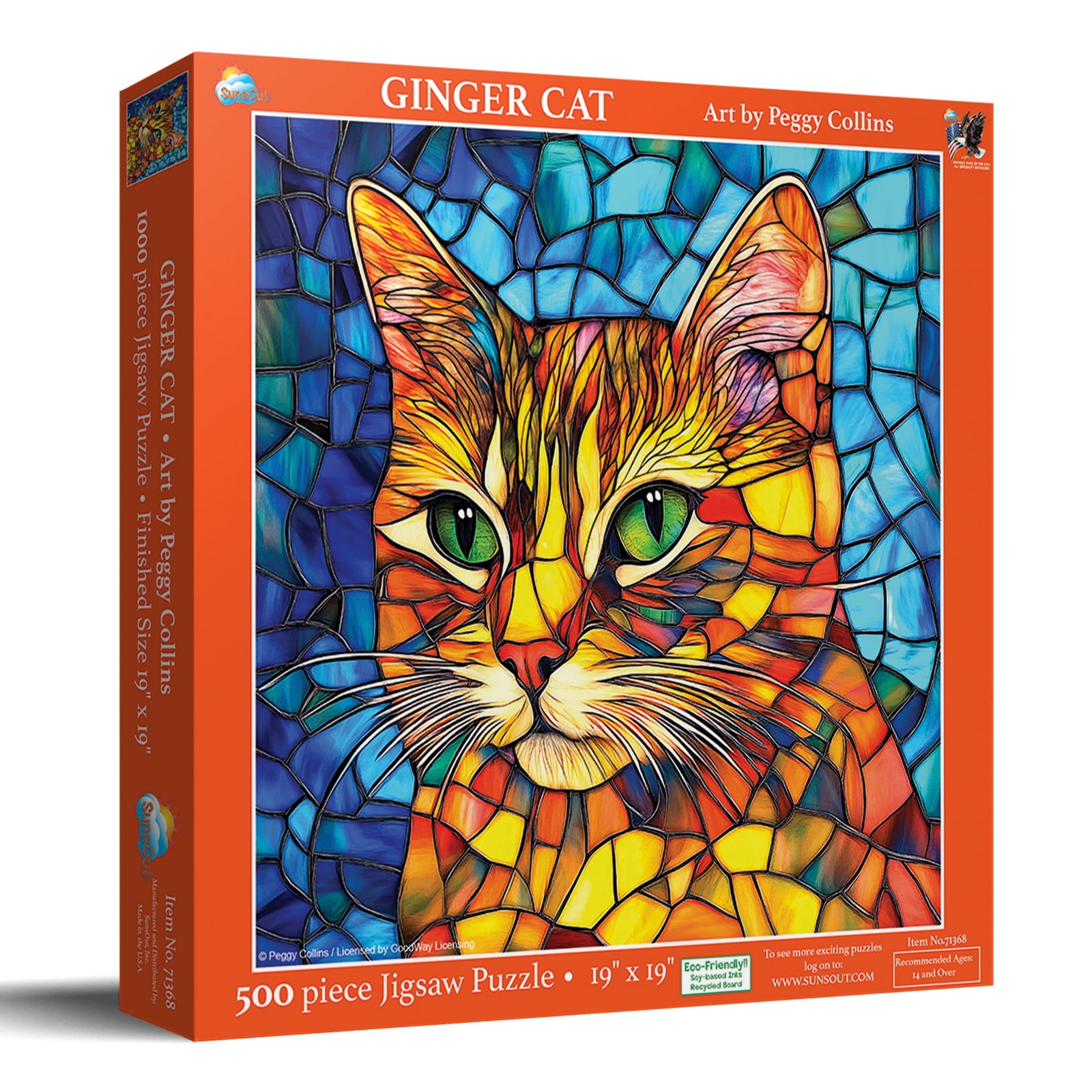 SUNSOUT INC - Stained Glass Ginger Cat - 500 pc Jigsaw Puzzle by Artist ...