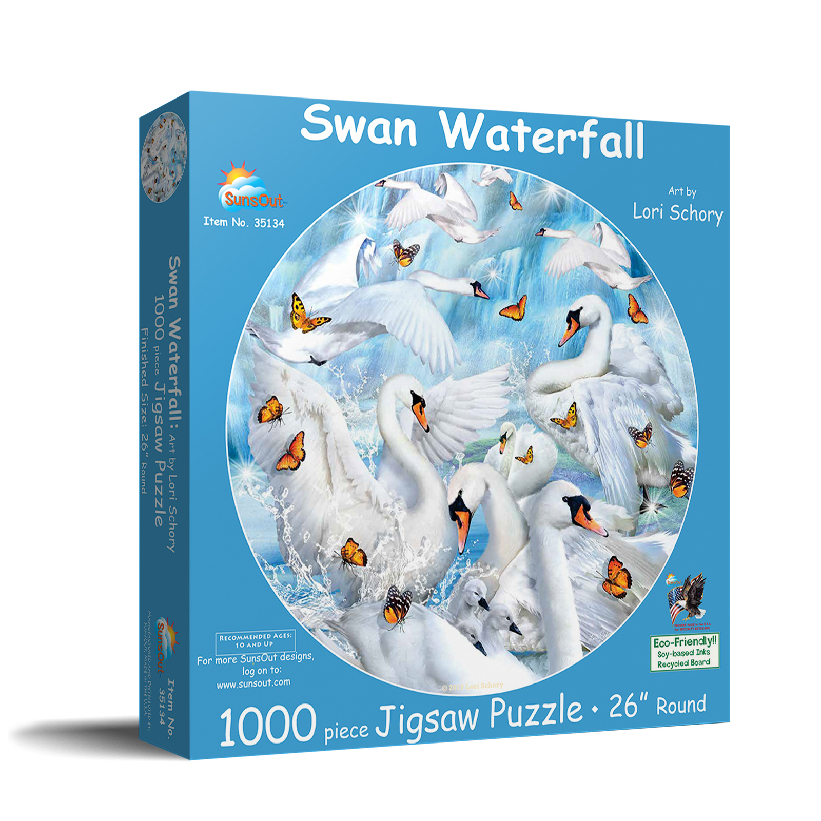 SUNSOUT INC - Swan Waterfall - 1000 pc Round Jigsaw Puzzle by Artist: Lori Schory - Finished ...