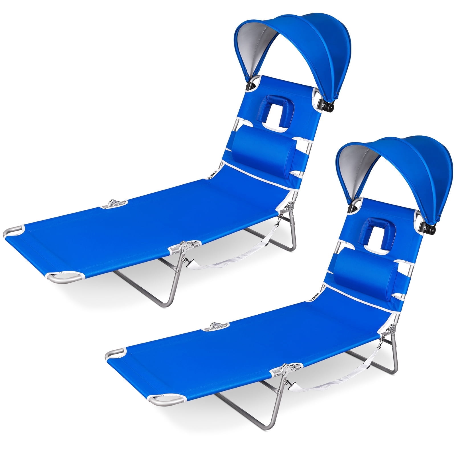 SUNSPIRE 2 Pack Folding Beach Lounge Chair with Canopy Pillow Side ...