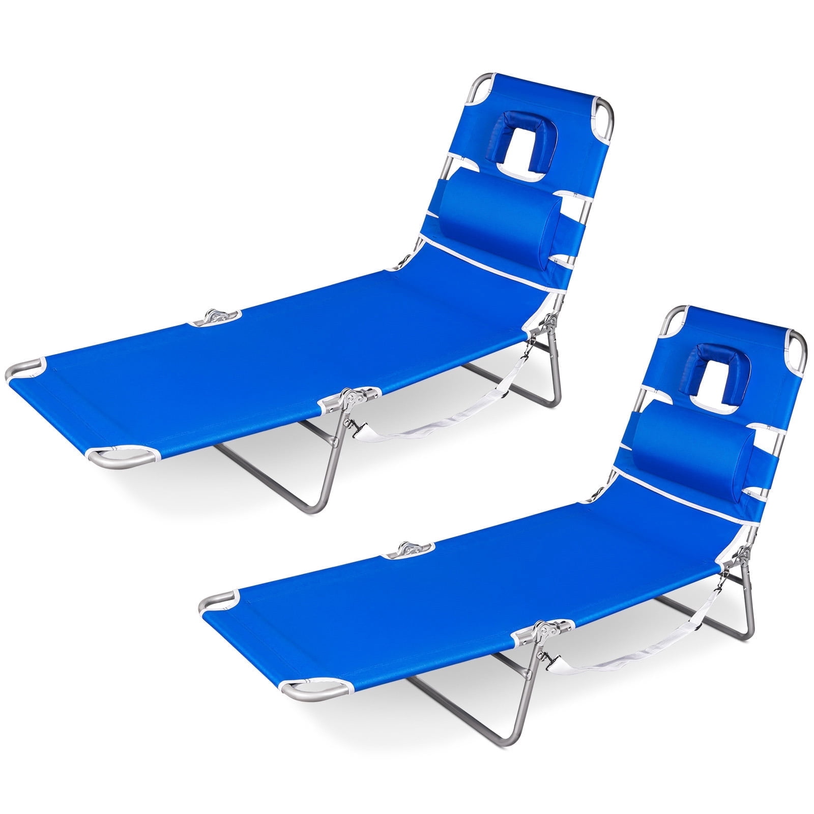 SUNSPIRE 2 Pack Folding Beach Lounge Chair with Face Hole Pillow Side ...