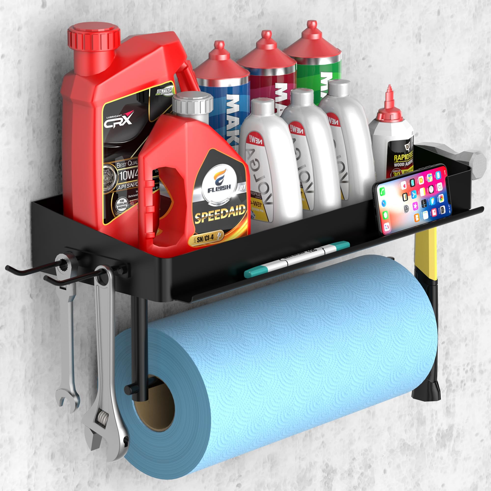 SUNTECH Garage Paper Towel Holder with Shelf, One Hand Tear, 12 inch ...