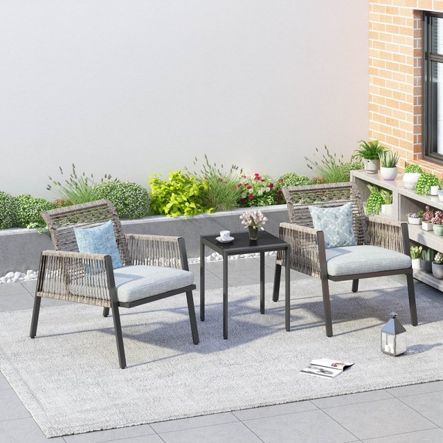 SUNTONE Patio Bistro Set - 3 Piece Wicker Rattan Outdoor Furniture Set ...