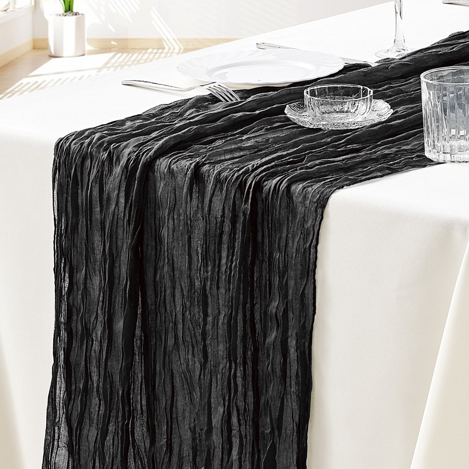 SUNTQ 10 pack Black Cheesecloth Table Runner, Bulk 10ft Boho Gauze ...