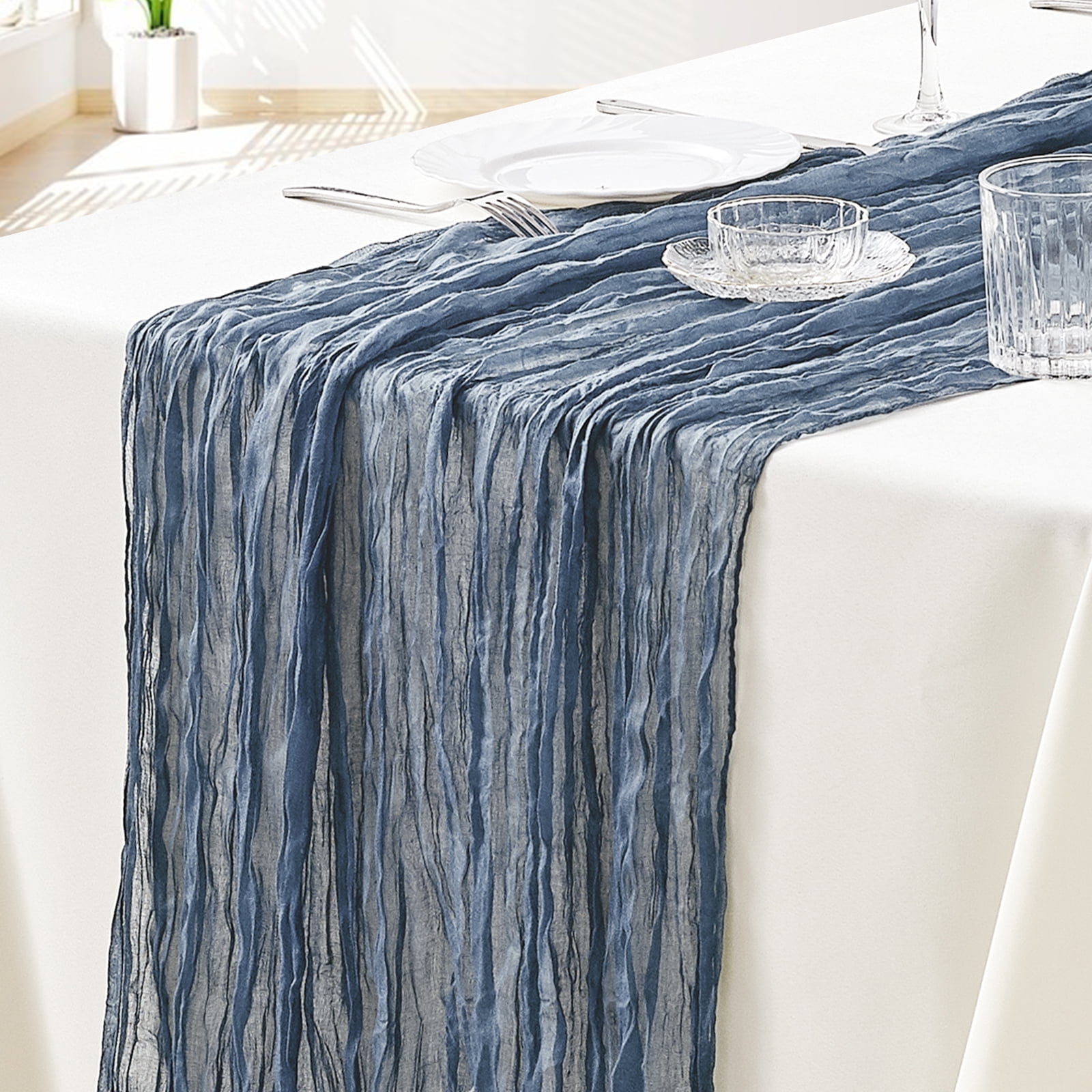 SUNTQ 10 Pack Dusty Blue Cheesecloth Table Runner, 10ft Boho Rustic ...