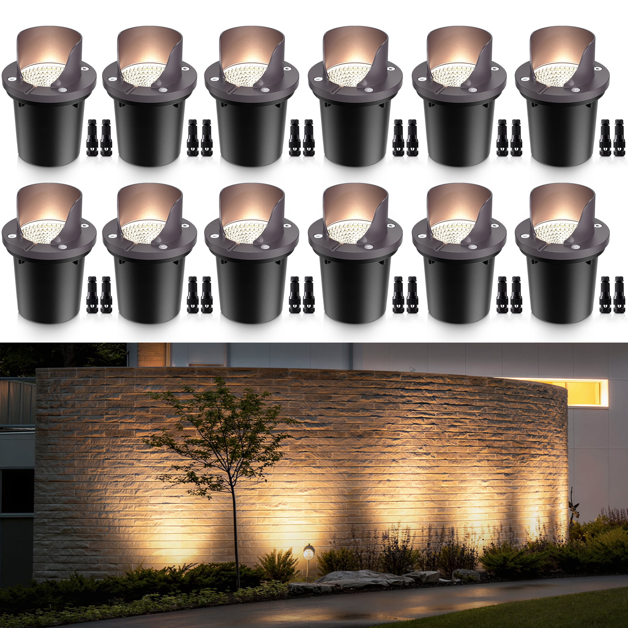 SUNVIE 12 pack Low Voltage Landscape Lighting 12W LED Outdoor In-Ground ...