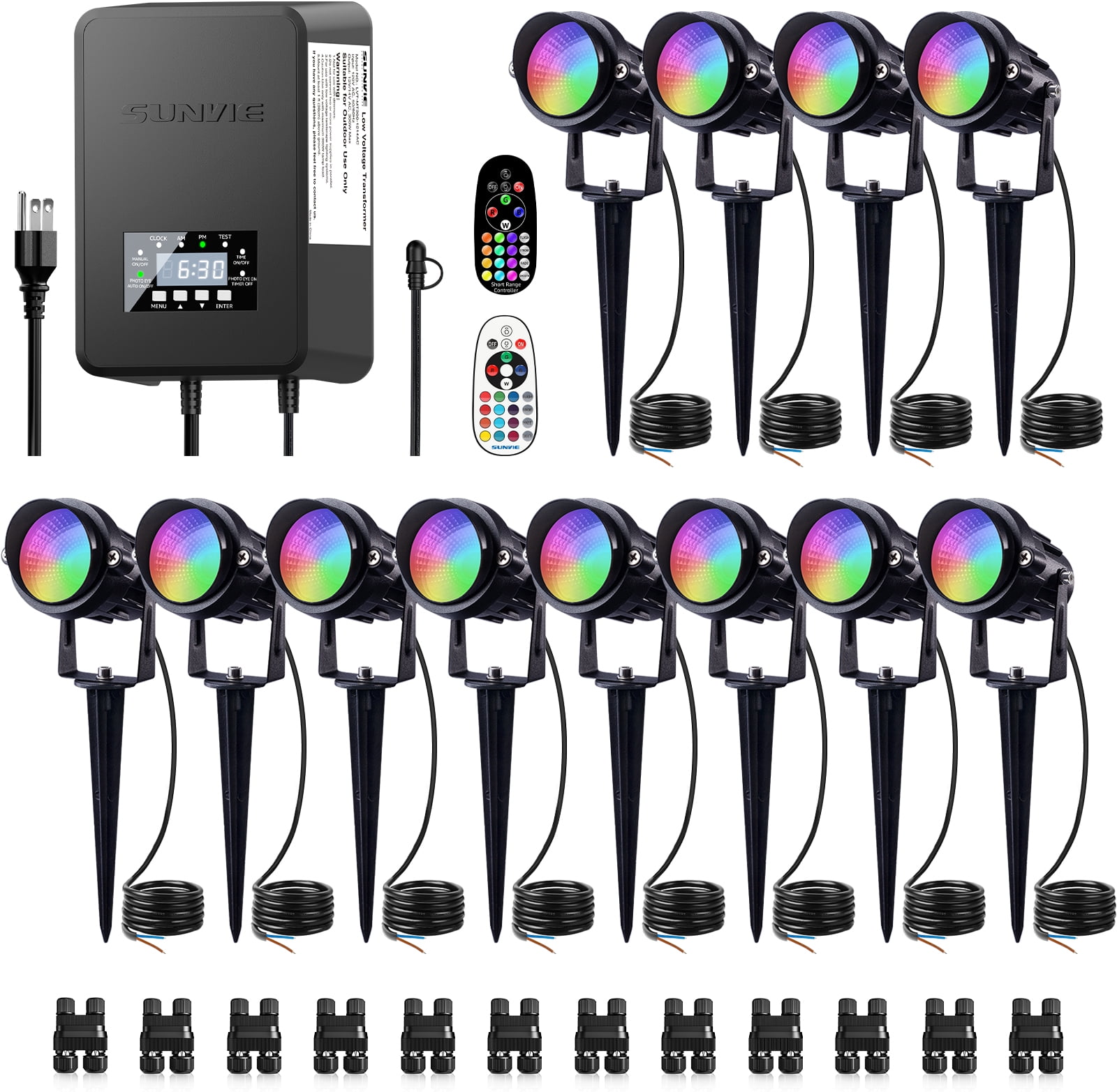 SUNVIE 12pk RGBW Landscape Lighting Kit with Transformer - Walmart.com