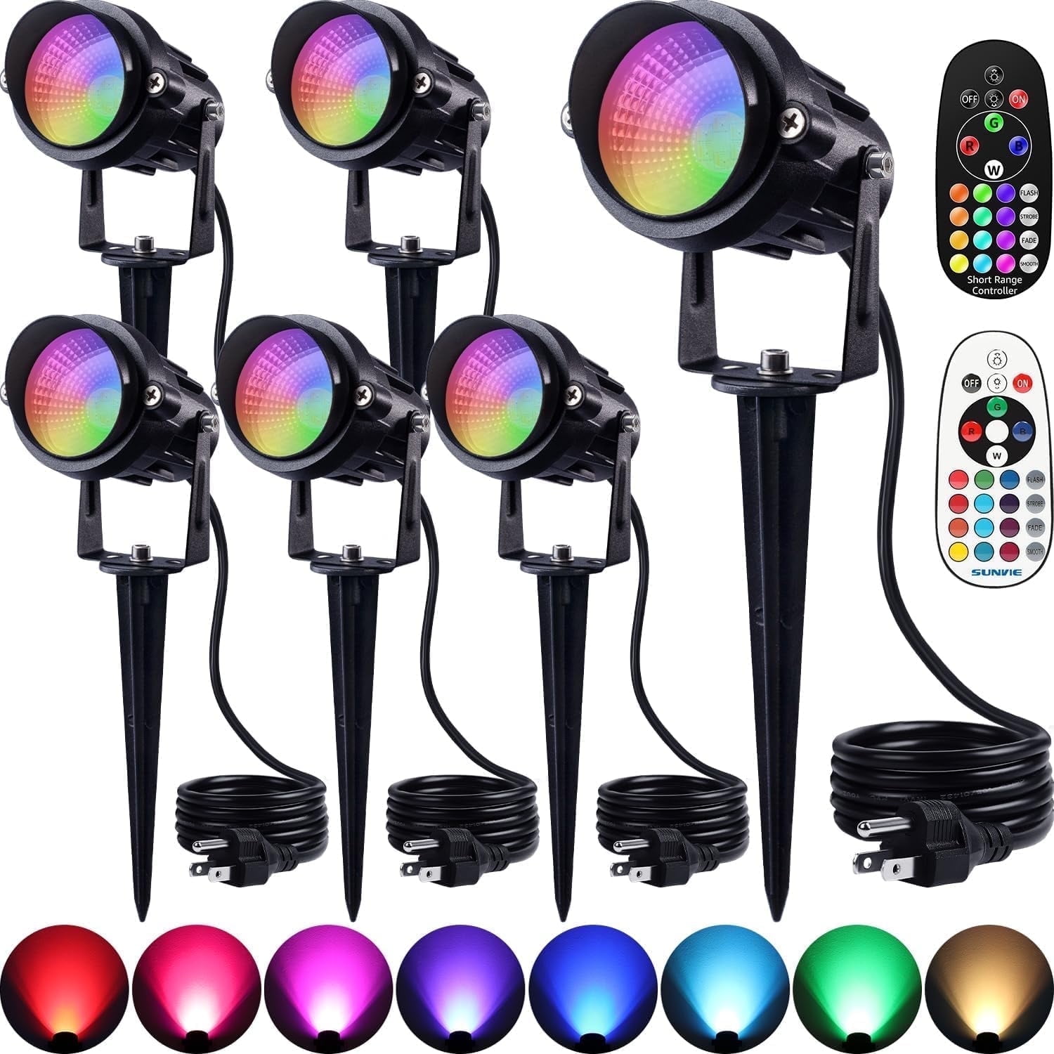 SUNVIE 120V RGB Color Changing Landscape Lights 12W Outdoor Waterproof ...