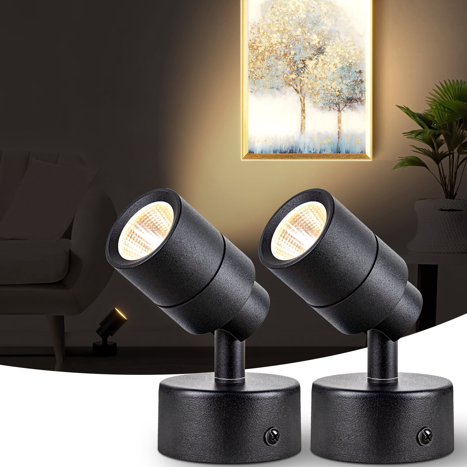 SUNVIE 2 Pack LED Spotlights Indoor, 3W Up Light Floor Lamps, 3000K ...