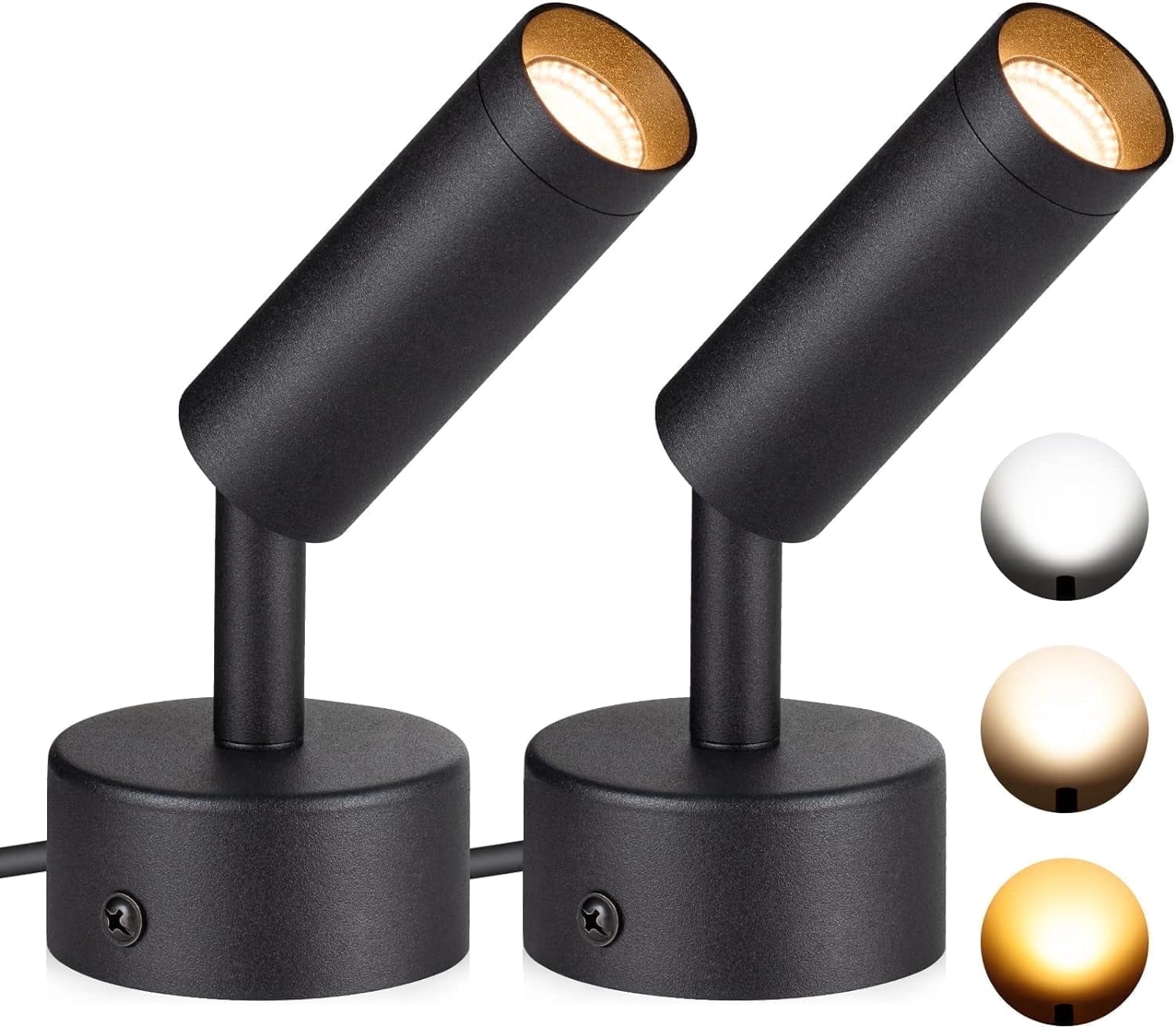 SUNVIE 2 Pack LED Spotlight 3W Dimmable Indoor Uplight with 3000K/4000K ...
