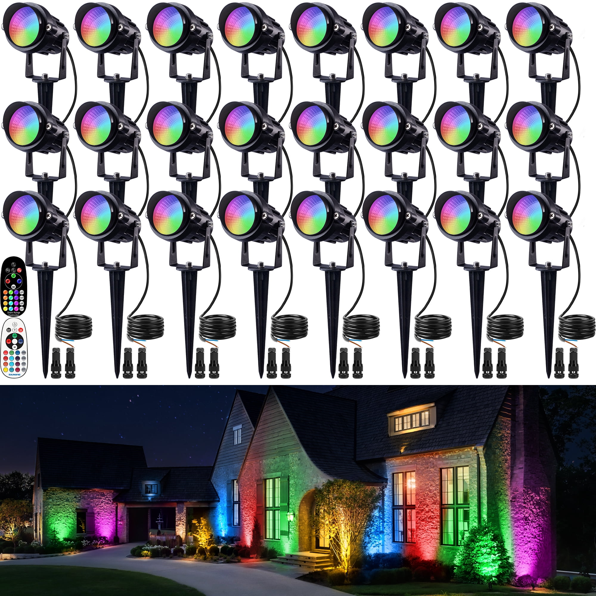SUNVIE 24 Pack RGBW Low Voltage Landscape Light, 12W Outdoor Spotlight ...
