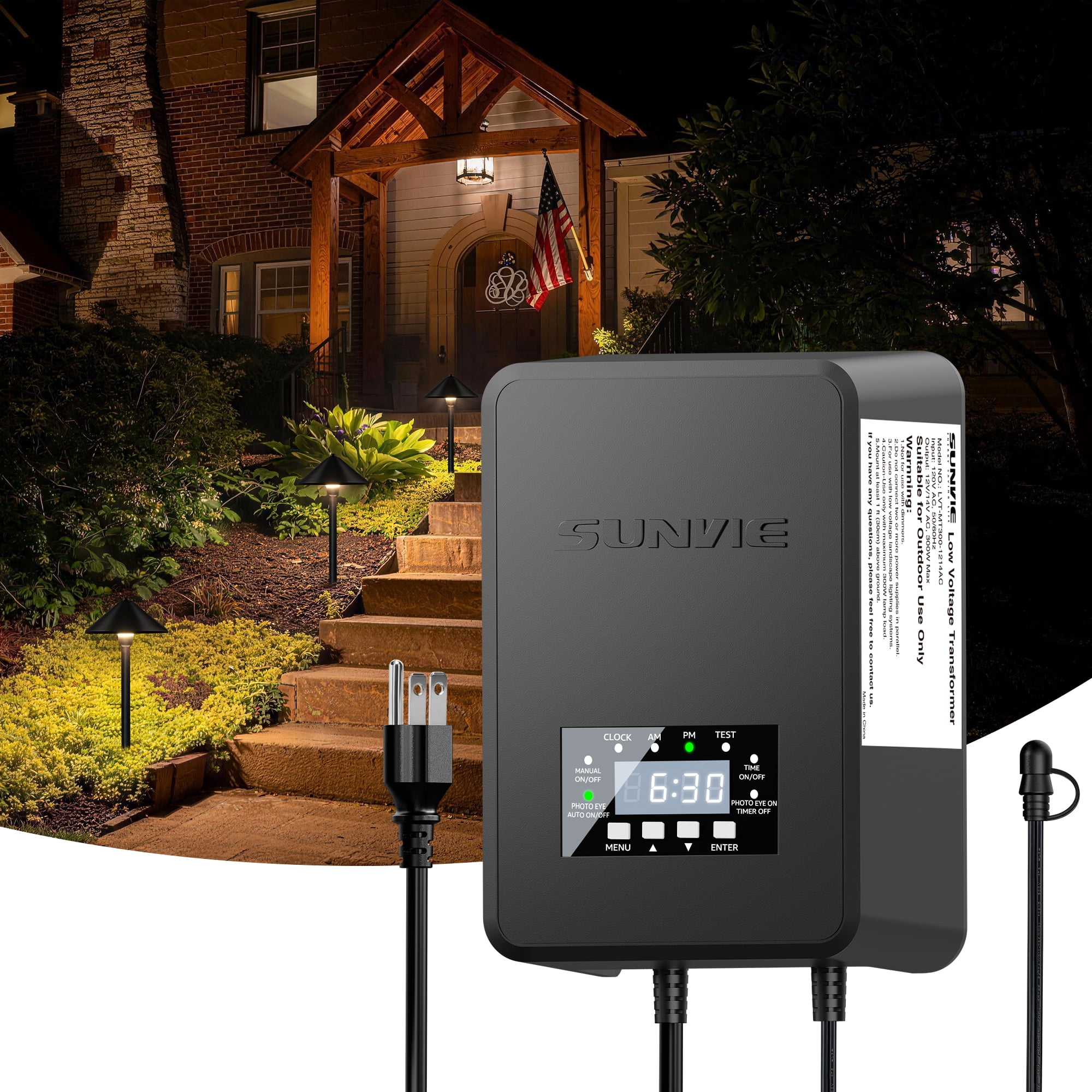 SUNVIE 300W Low Voltage Step Down Transformer with Timer and Photocell ...