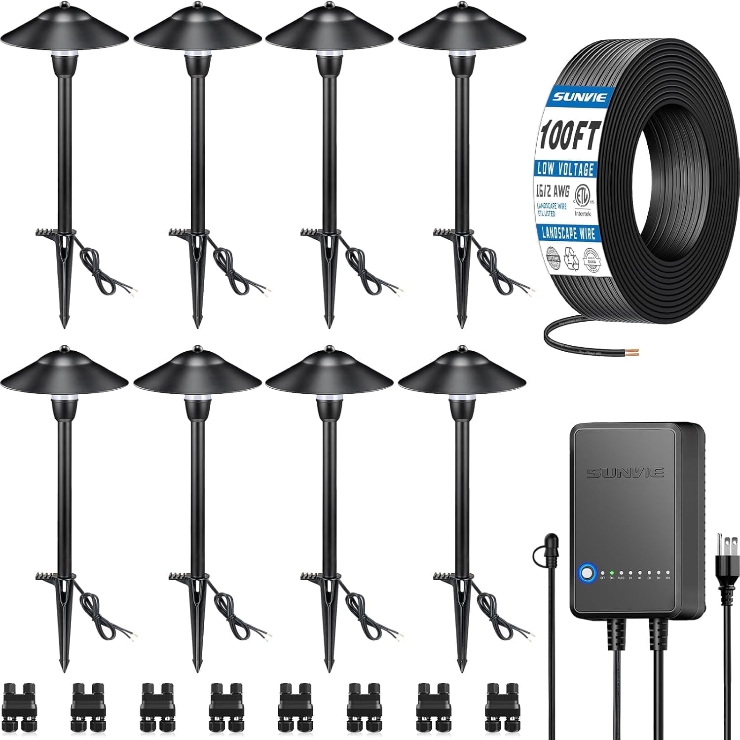 SUNVIE All-in-One LED Pathway Lighting Kit, 8-Pack Low Voltage ...