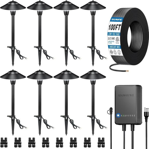 SUNVIE All-in-One Low Voltage Pathway Lighting Kit, 8 Pack LED Light with Transformer and Wire ...