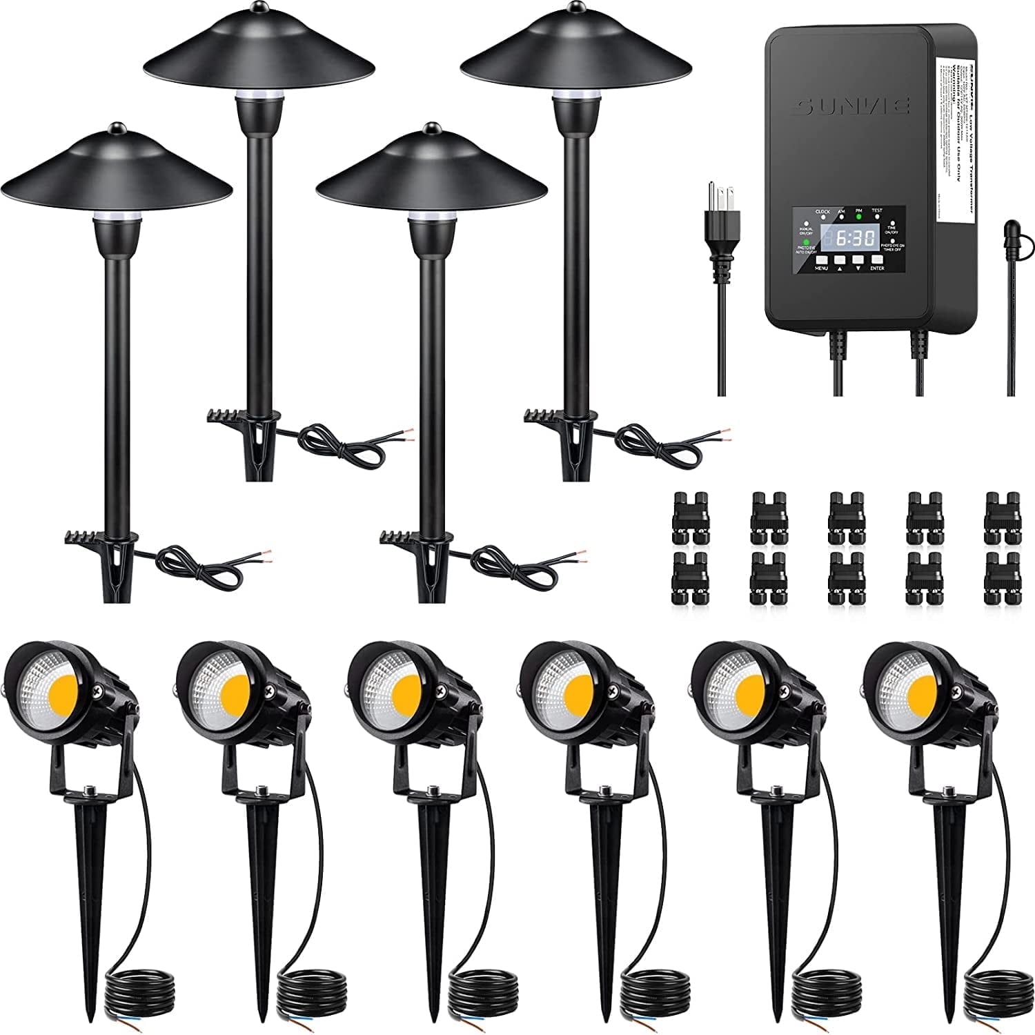 SUNVIE Low Voltage Landscape Lighting Kit with Transformer LED Outdoor ...