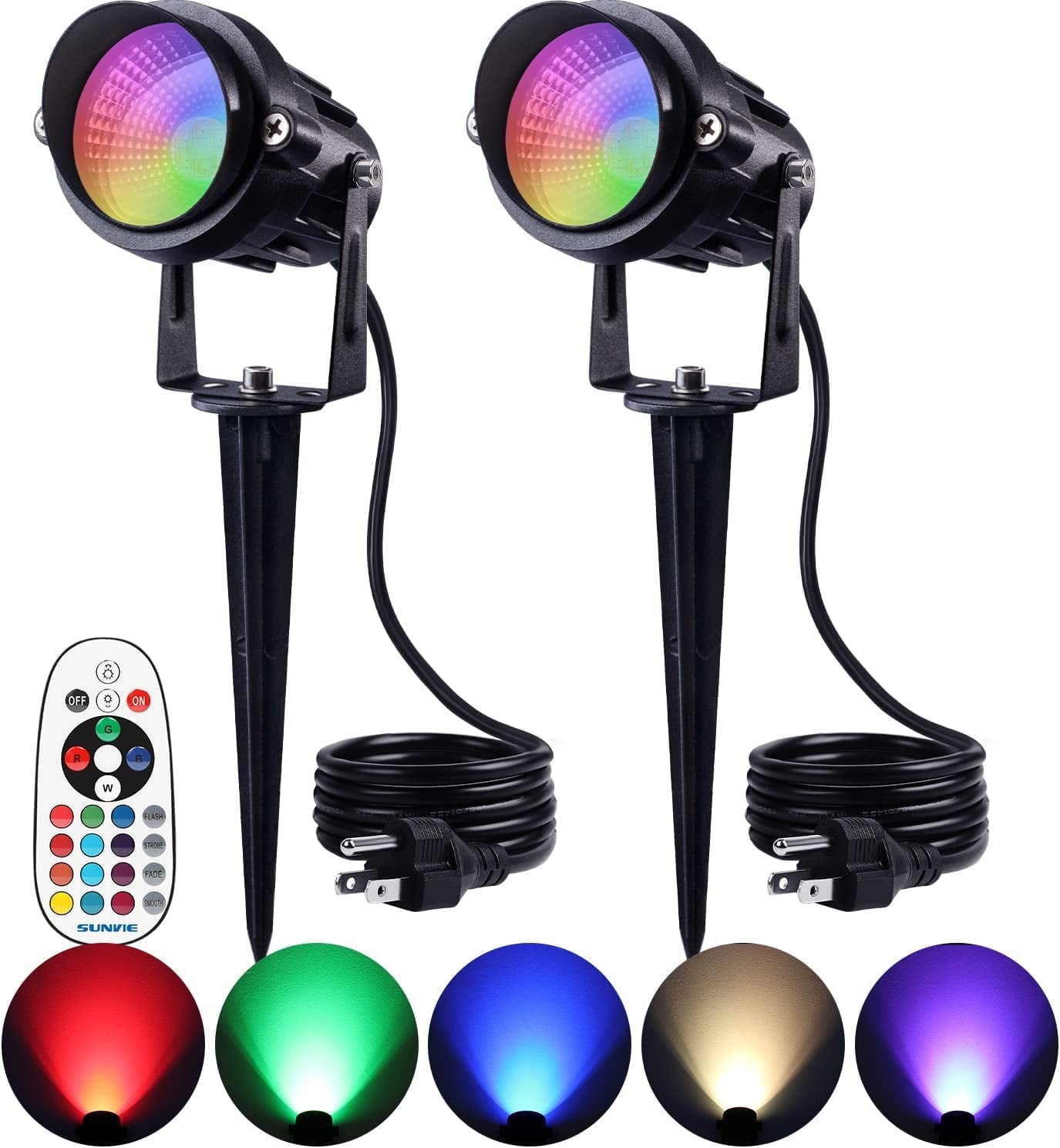 SUNVIE RGB Outdoor Spotlight 12W LED Color Changing Landscape Lights ...