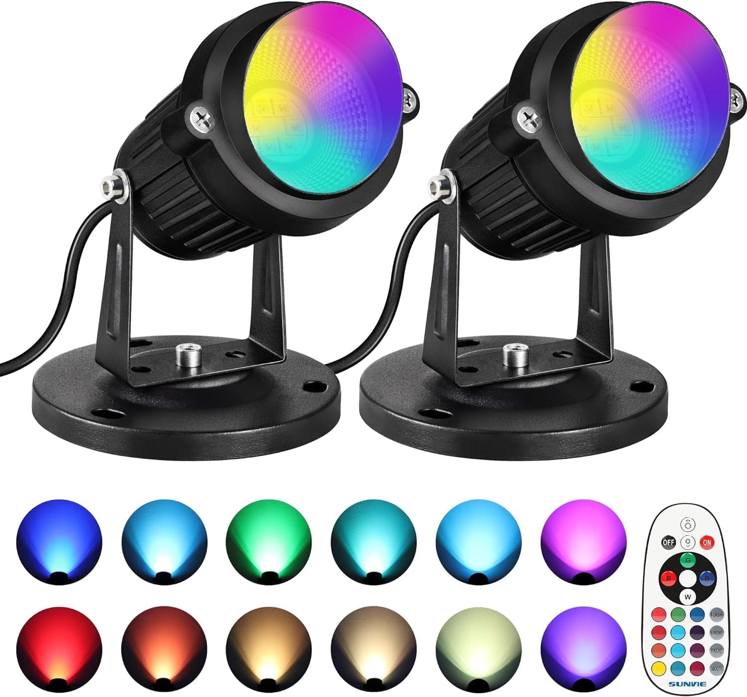 SUNVIE RGBW Spot Lights Indoor 6W Uplighting with Remote Color Changing ...