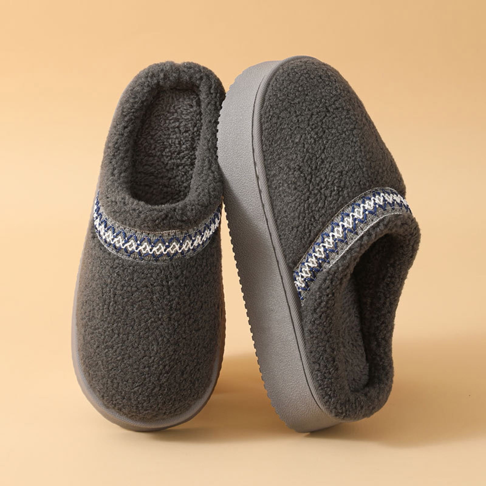 SUNVIT Gray Womens Fuzzy Platform Slippers - Non-Slip Closed-Toe, 100% ...