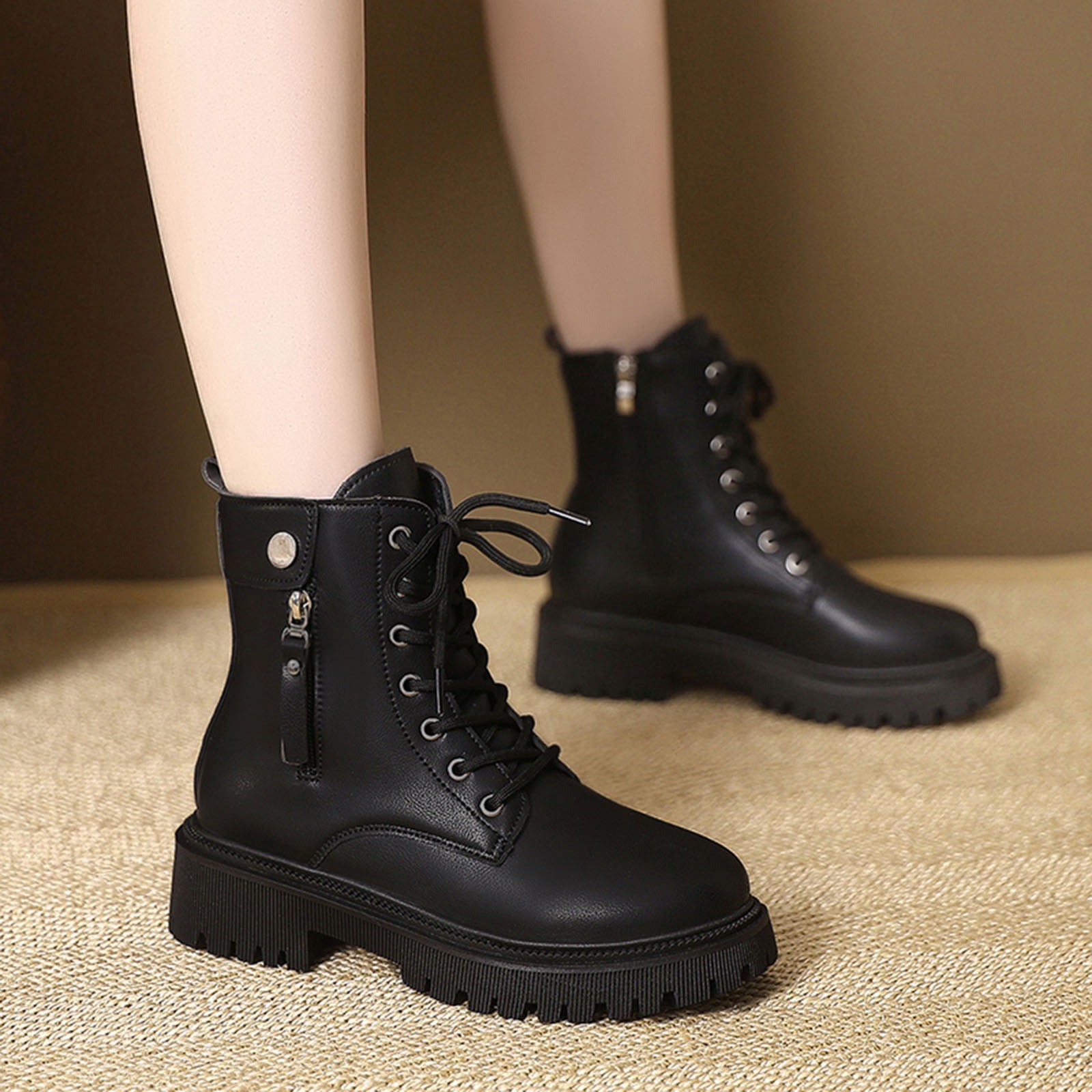 SUNVIT Womens Black Combat Boots Size 37 - Chunky Platform, Side Zipper ...