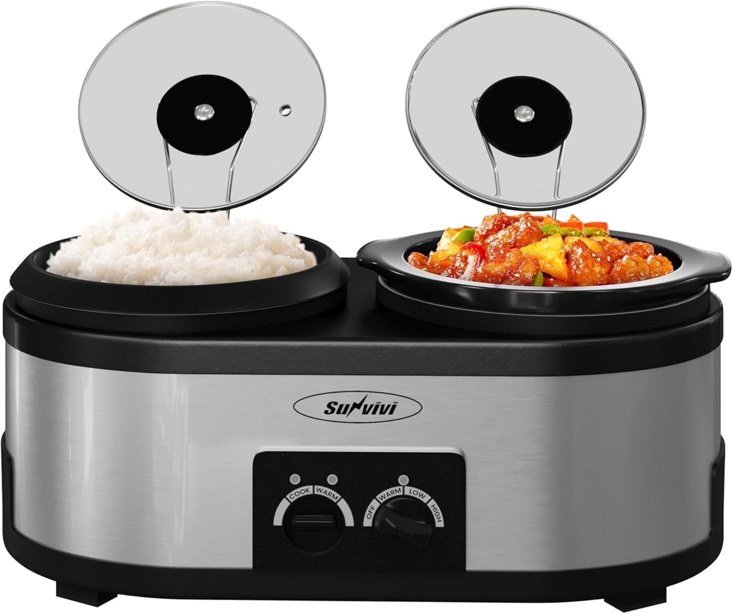 Sunvivi 2 in 1 Slow Cooker and Rice Cooker, Multi Slow Cooker with 1.5 ...
