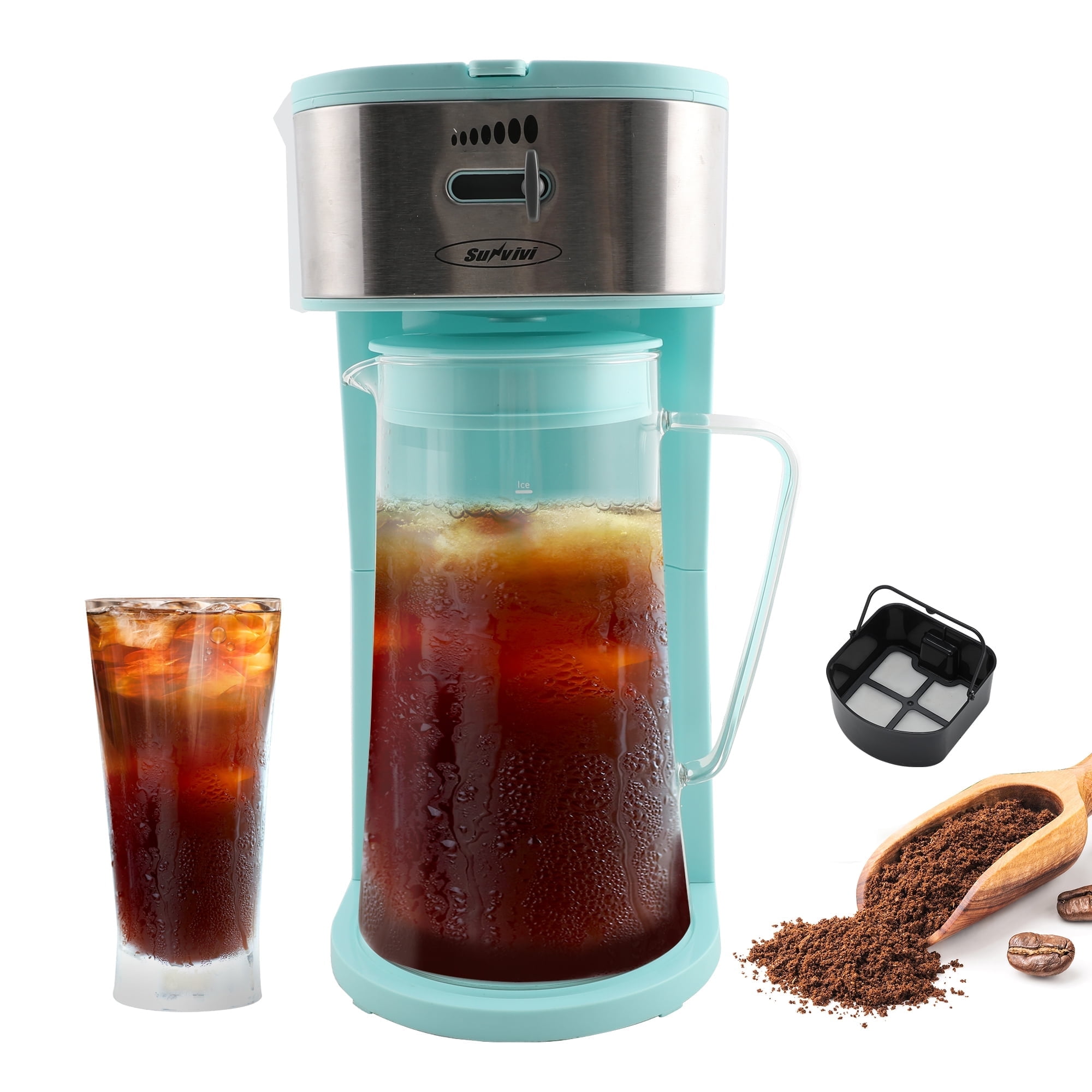 SUNVIVI 3 Quart Iced Tea Maker Iced Coffee Maker with Glass Pitcher for ...