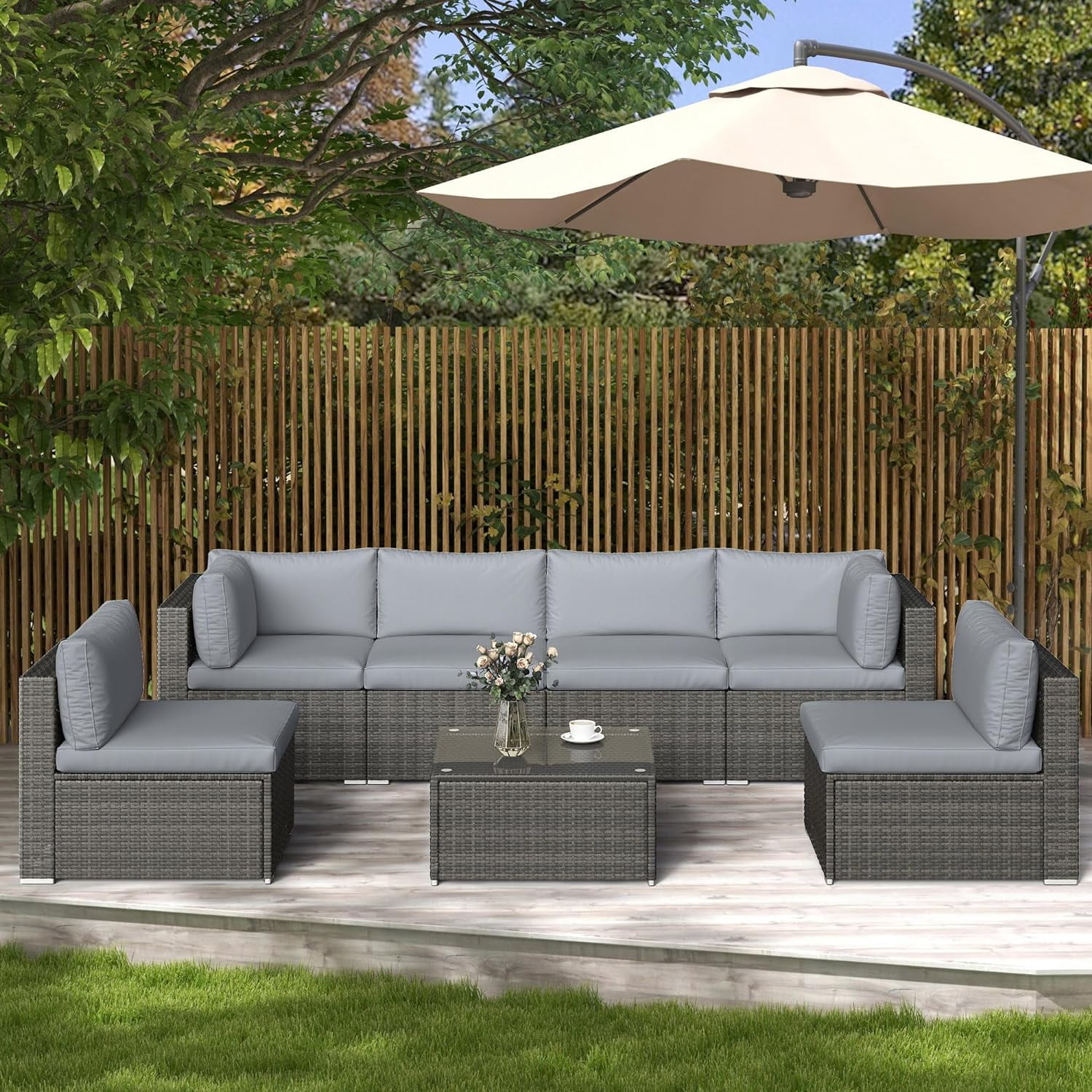 Sunvivi 7-Piece Modular Patio Furniture Set, Wicker Outdoor Sectional ...