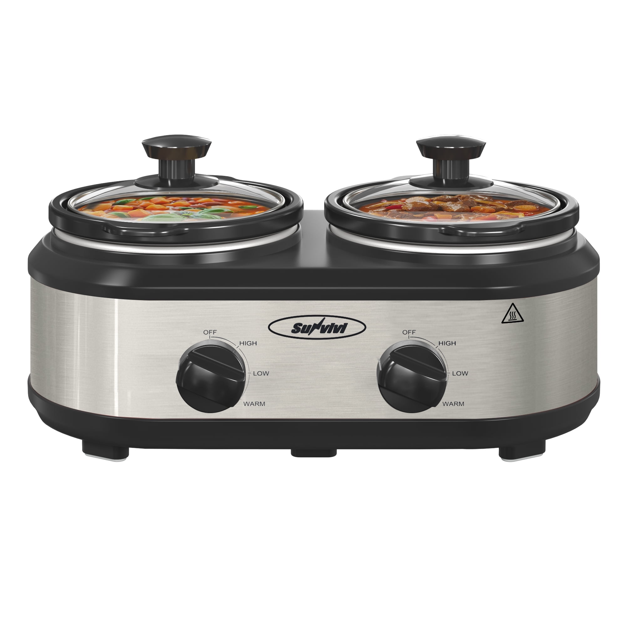 SUNVIVI Dual Pot Slow Cooker, Mini Crock Buffet Server, Ceramic Pot ...