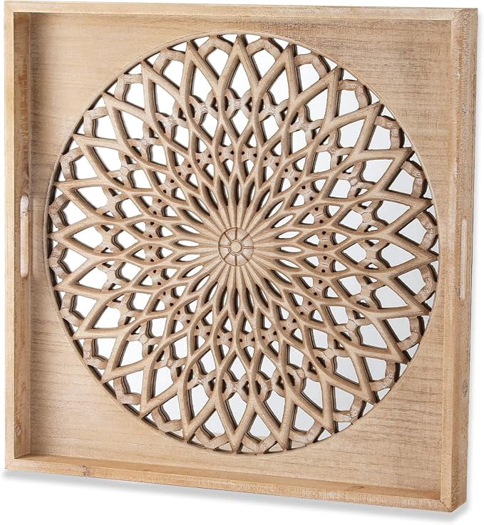 SUNVIVI Farmhouse Wood Mirror, Square Decorative Mirrors for Wall ...