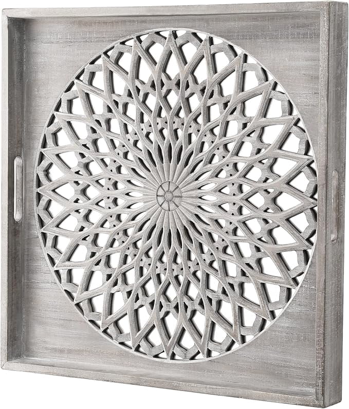 SUNVIVI Farmhouse Wood Mirror, Square Decorative Mirrors for Wall ...