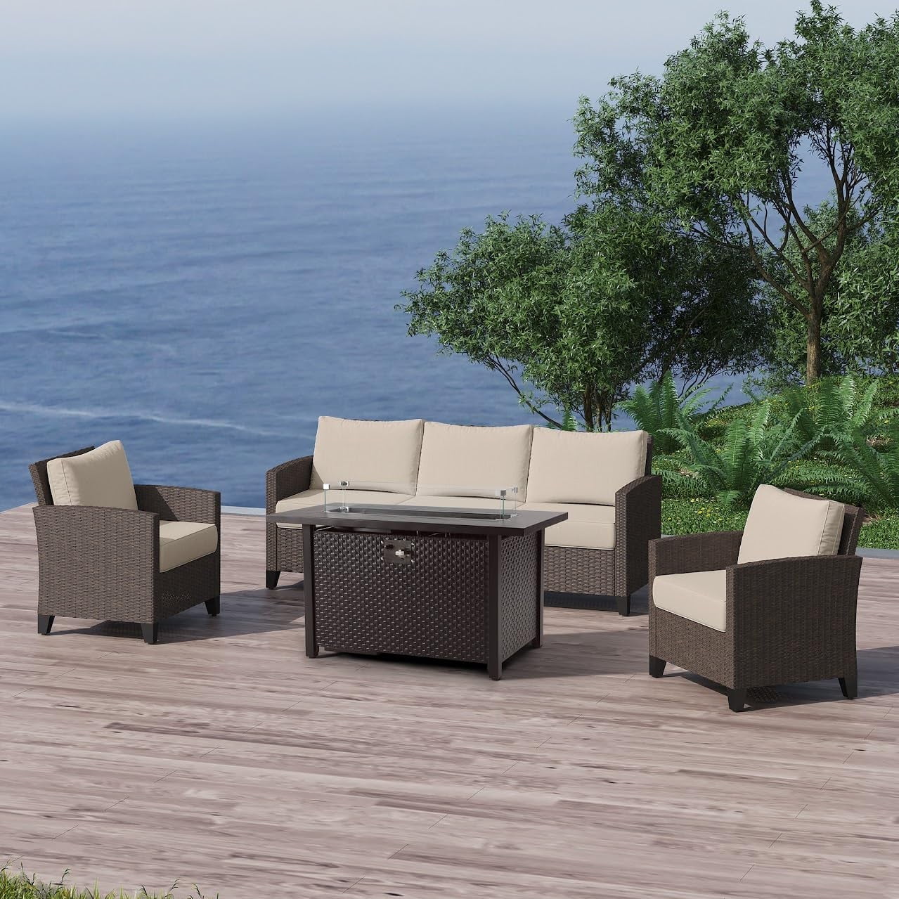 Sunvivi Outdoor Patio Furniture Set, 4 Piece Outdoor Rattan Sofa, All ...