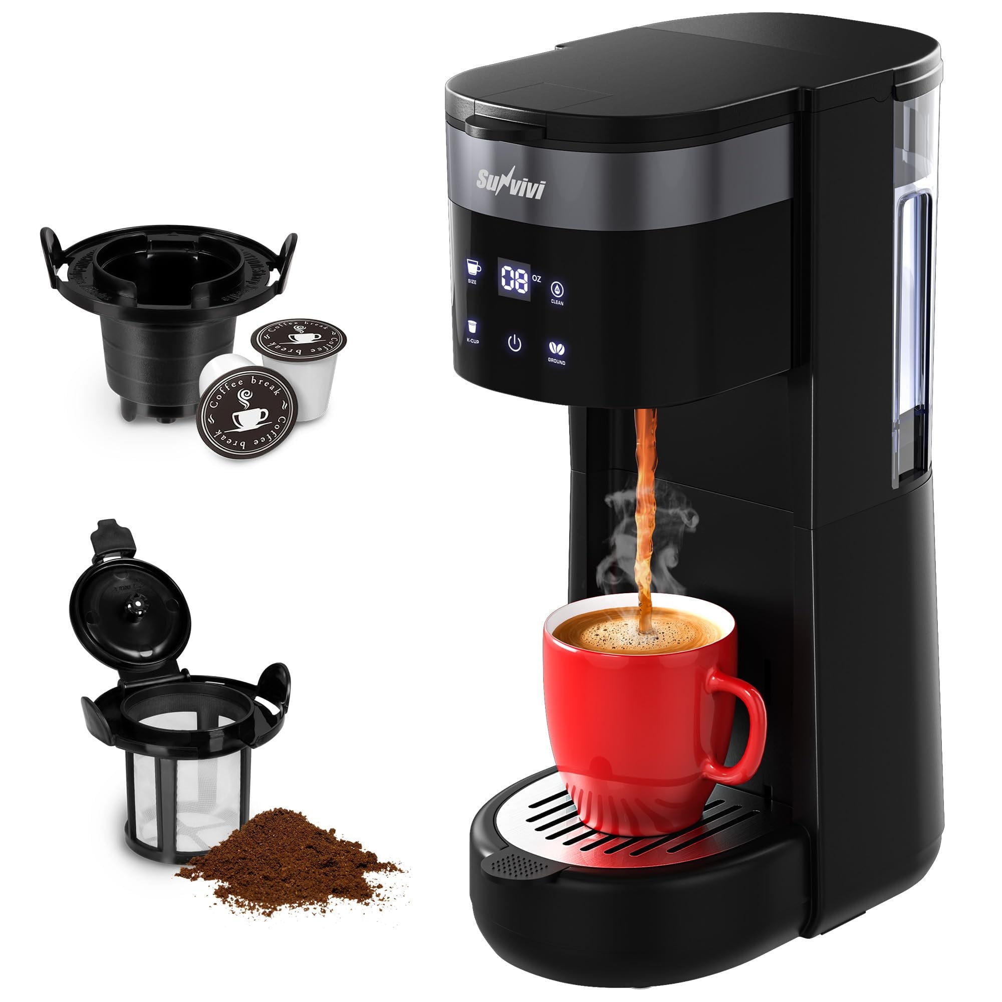 Sunvivi Single Serve Coffee Maker, K Cup Coffee Maker for Pods & Ground ...