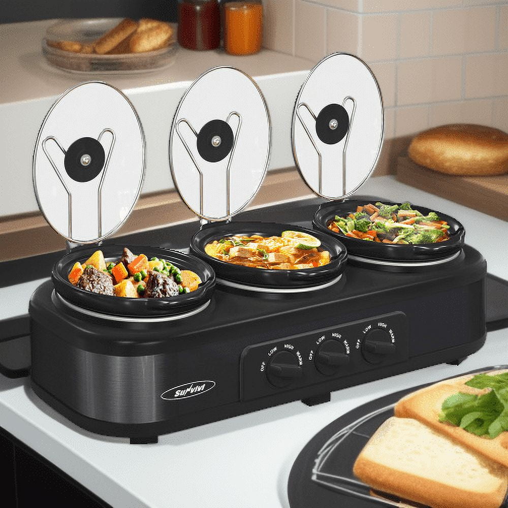 SUNVIVI Small Slow Cooker Triple Food Warmer Buffet Servers with 3 ...