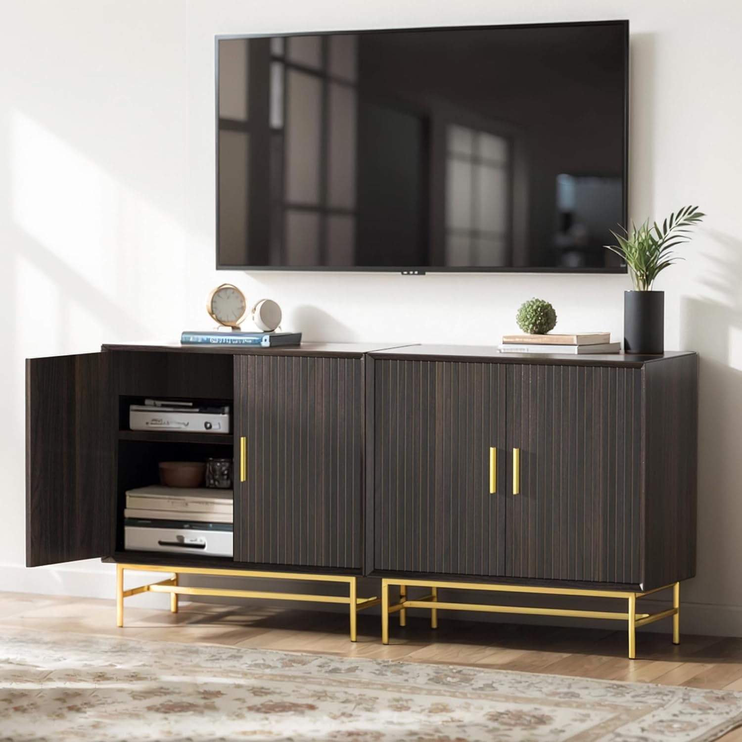 SUNVIVI Wood Entryway Cabinet with Doors, Mid Century Modern Accent ...