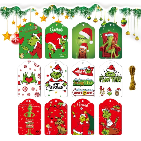 SUNWISHA 120 Pcs Christmas Gift Tags with Metallic Cord, Christmas Tree ...
