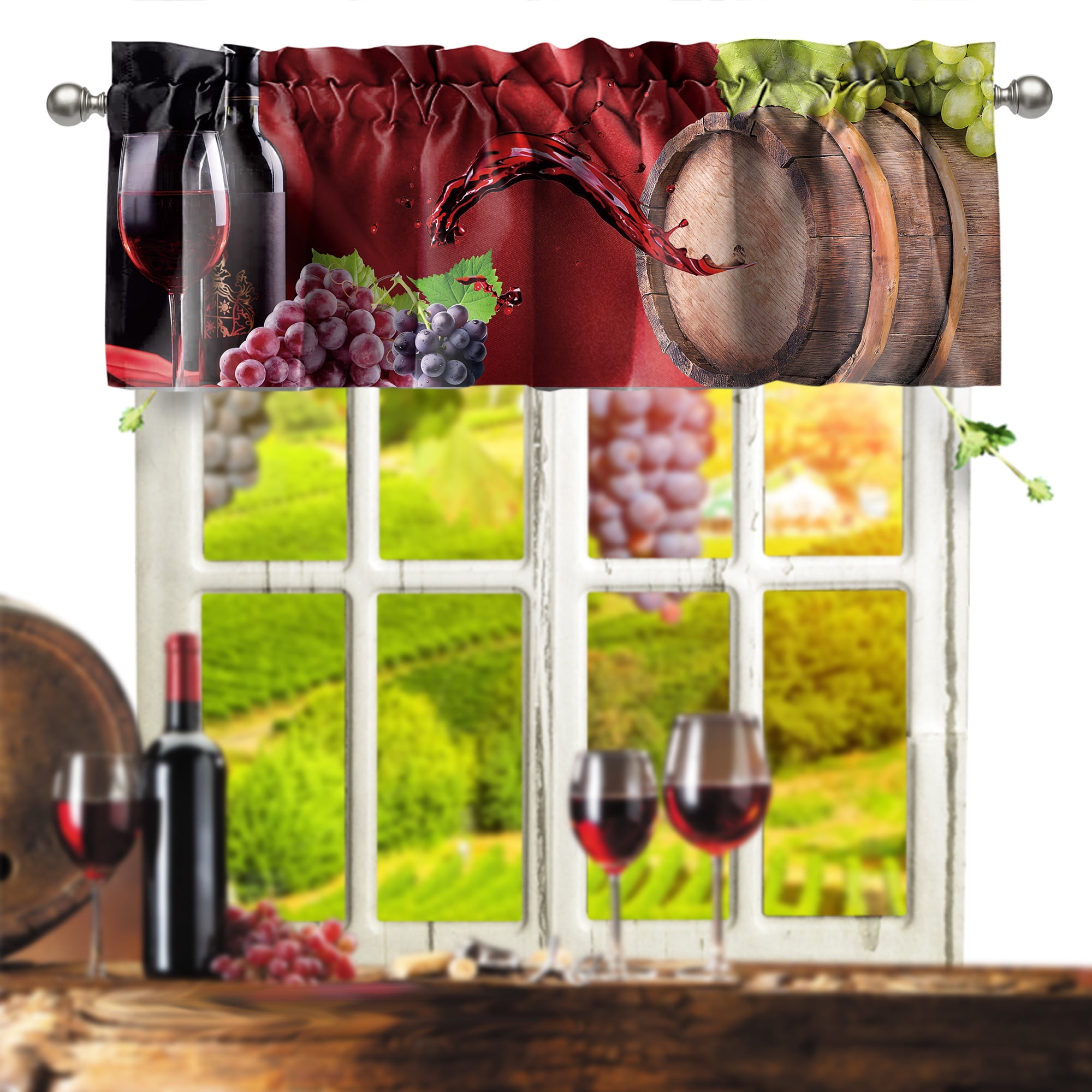 SUNWISHA Curtains Valances for Windows Kitchen Decor 52x18 Inch（Red ...