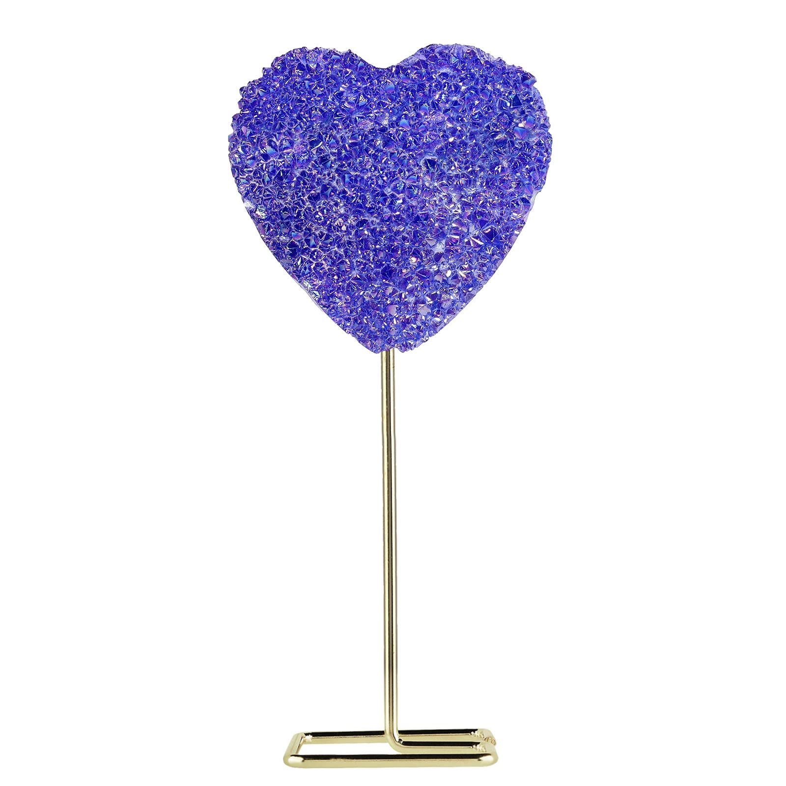 SUNYIK Heart Shaped Titanium Coated Rock Crystal Cluster on Metal Stand ...