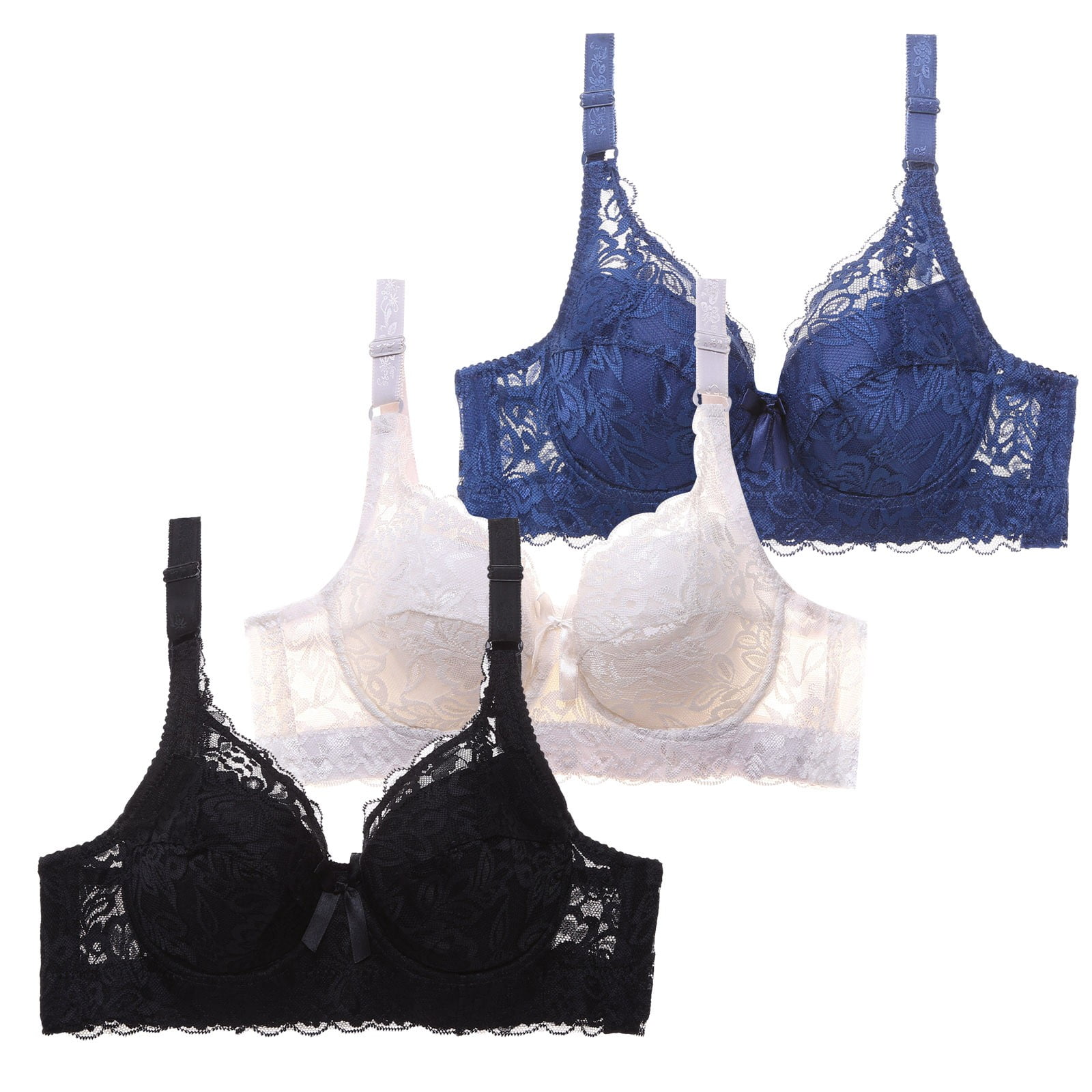 SUNYIWENIP Bras For Women Underwire 3 Pack Plus Size Thin Cotton Lace ...