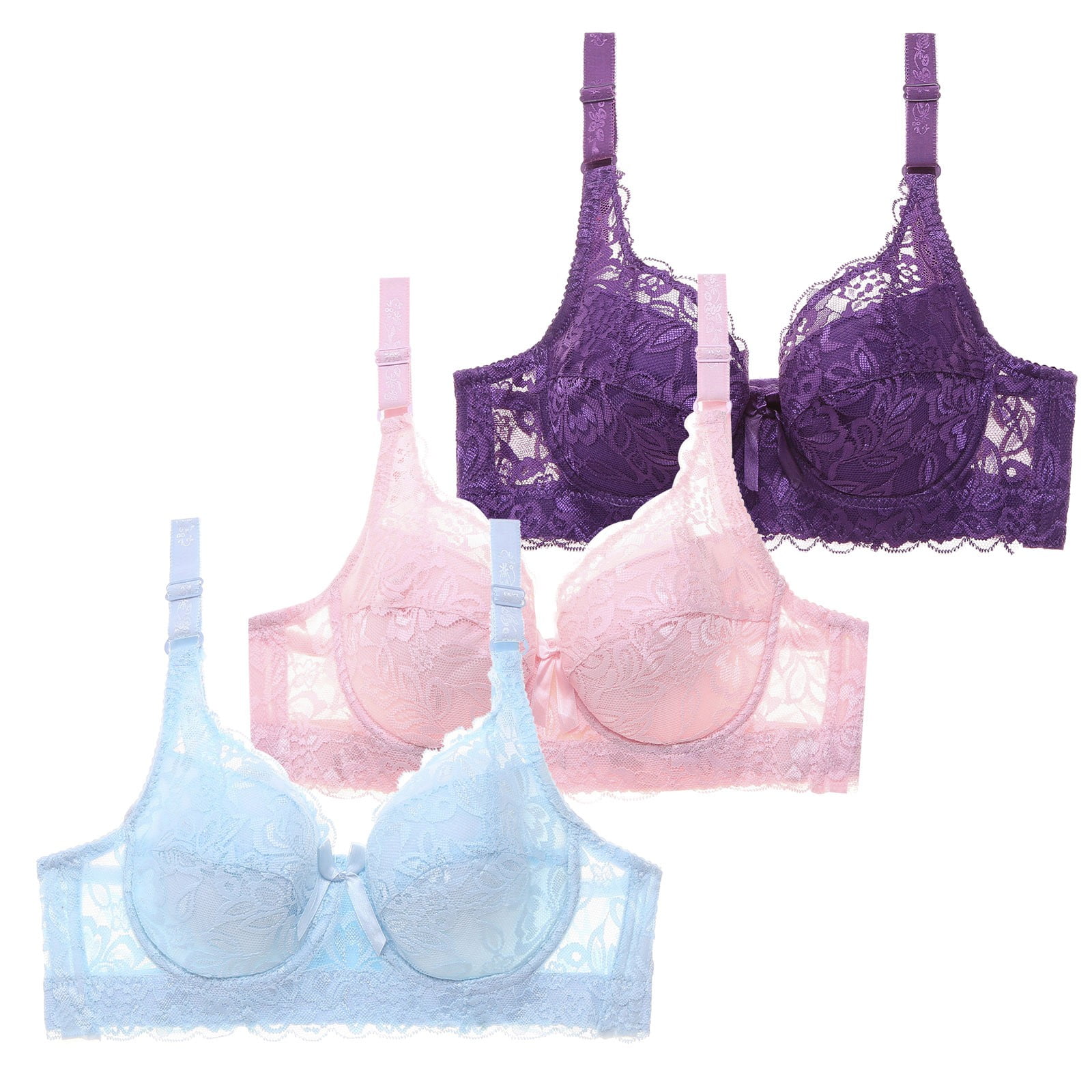 SUNYIWENIP Bras For Women Underwire 3 Pack Plus Size Thin Cotton Lace ...