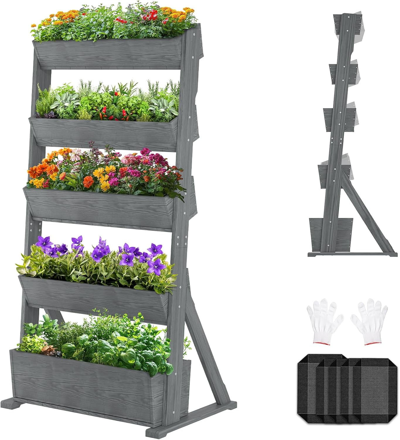 SUNYRISY 5 Tiers Vertical Raised Garden Bed Outdoor Planter Tower ...