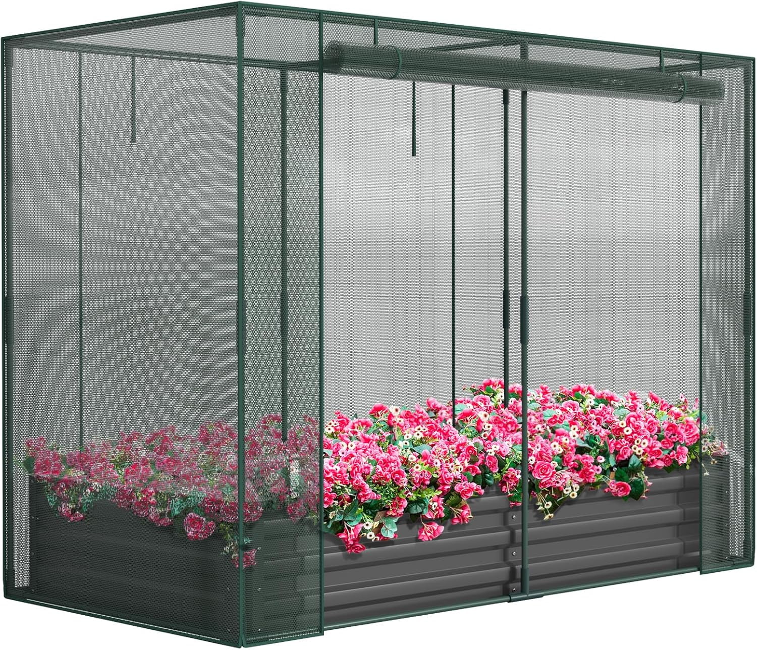 SUNYRISY Galvanized Raised Garden Bed with Crop Cage, Outdoor Metal ...