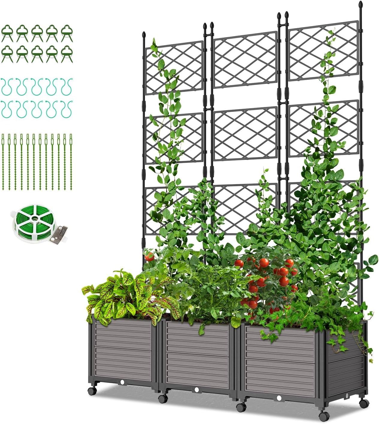 SUNYRISY Planter Box Privacy Screen with Wheels and Trellis, Tomato ...