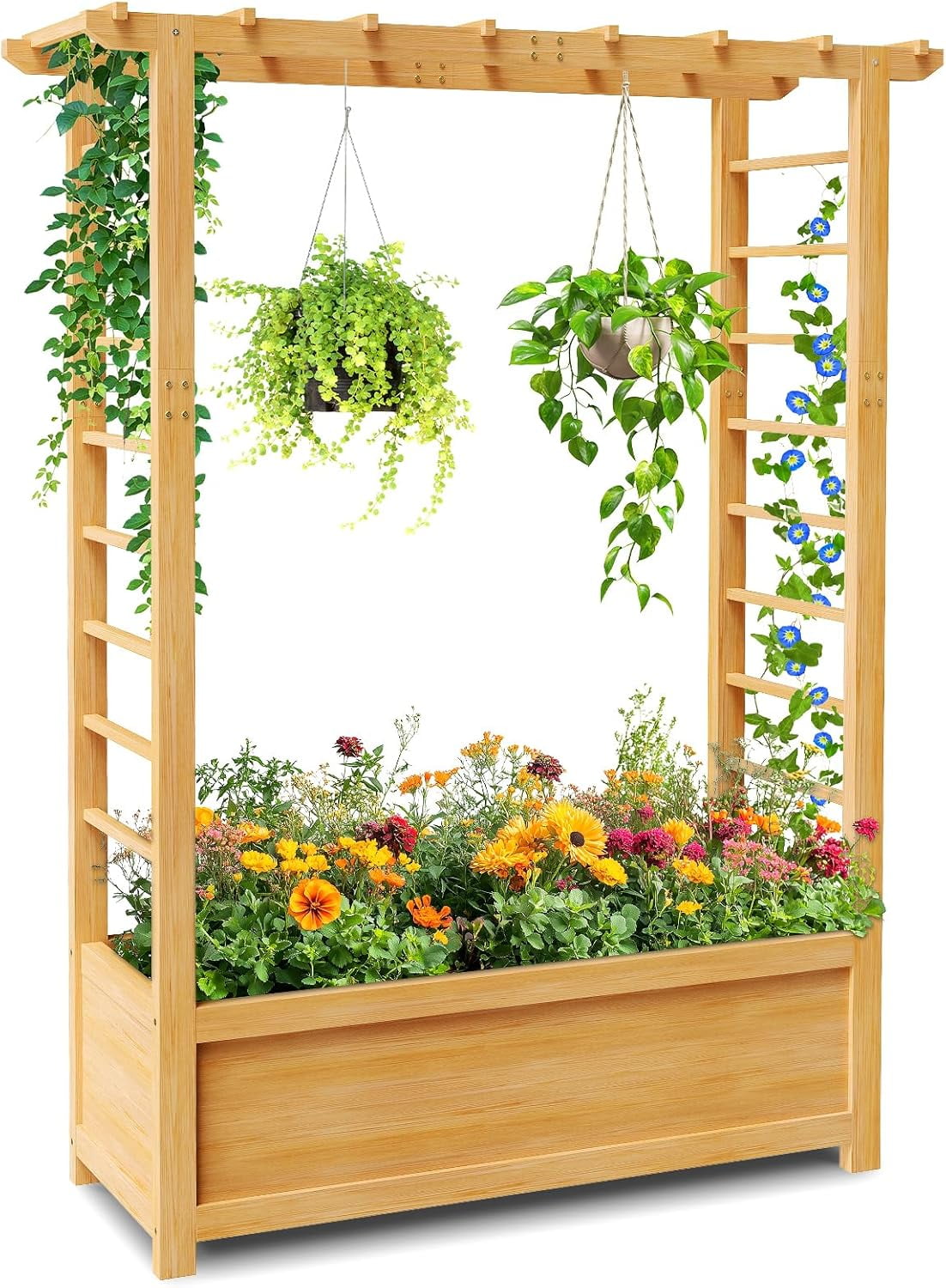 SUNYRISY Raised Garden Bed with Trellis, Wooden Vertical Planter Box ...