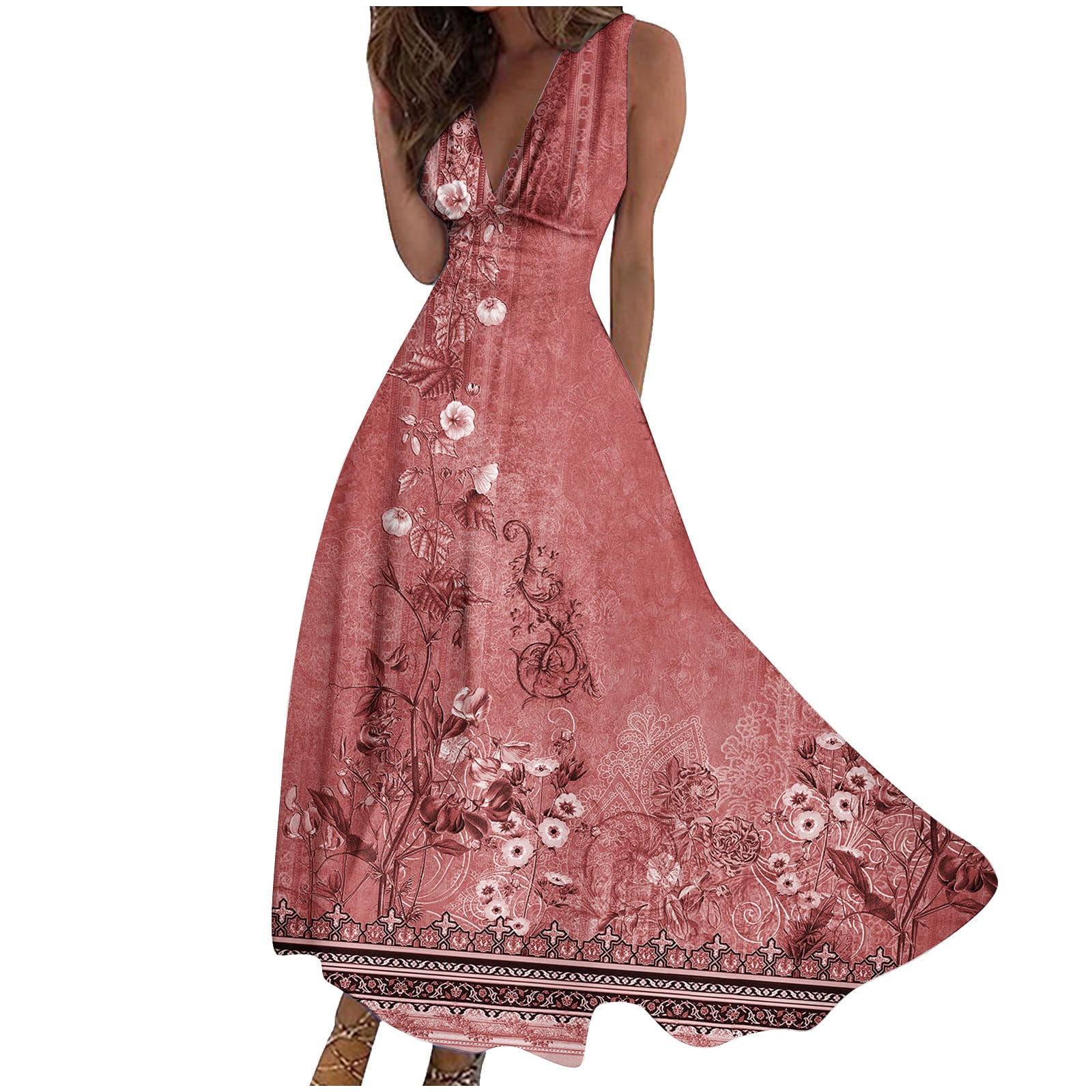 SUNYUAN Womens Dresses Clearance Plus Size Fashionable Women's Spring/Summer Printed Casual V ...