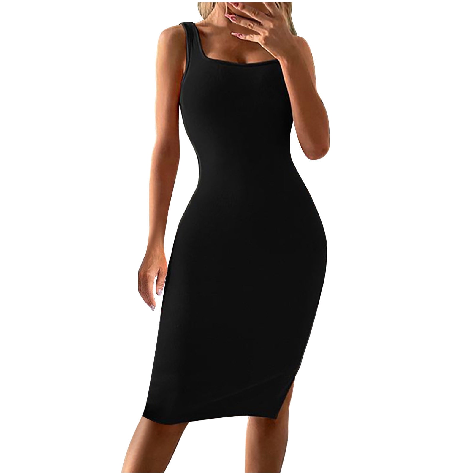 SUNYUAN Womens Dresses Summer Plus Size 2024 New Women's Solid Color ...