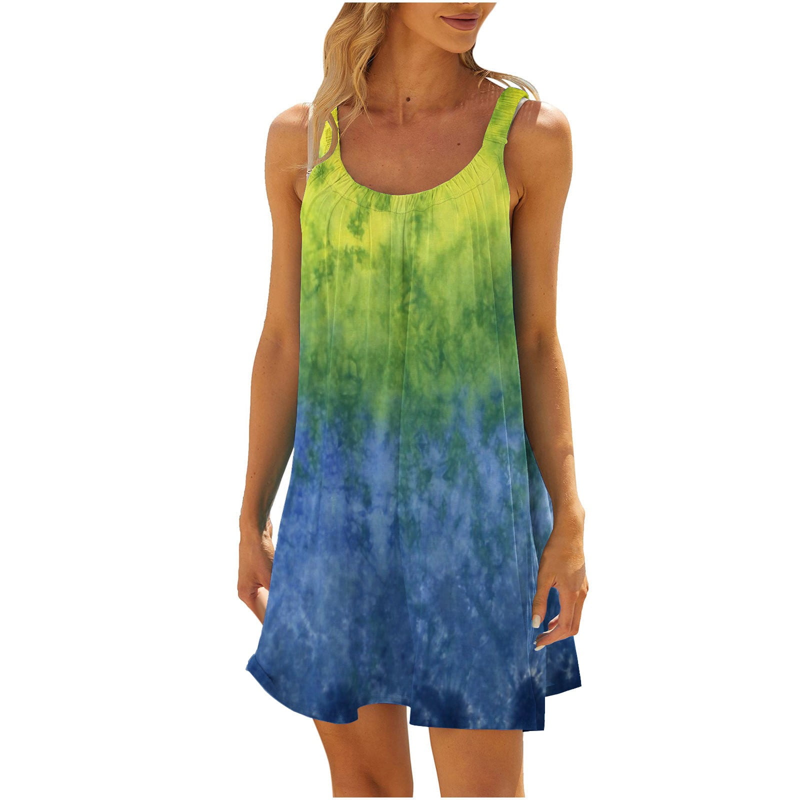 SUNYUAN Womens Dresses Summer Plus Size Women's Round Neck Sleeveless ...