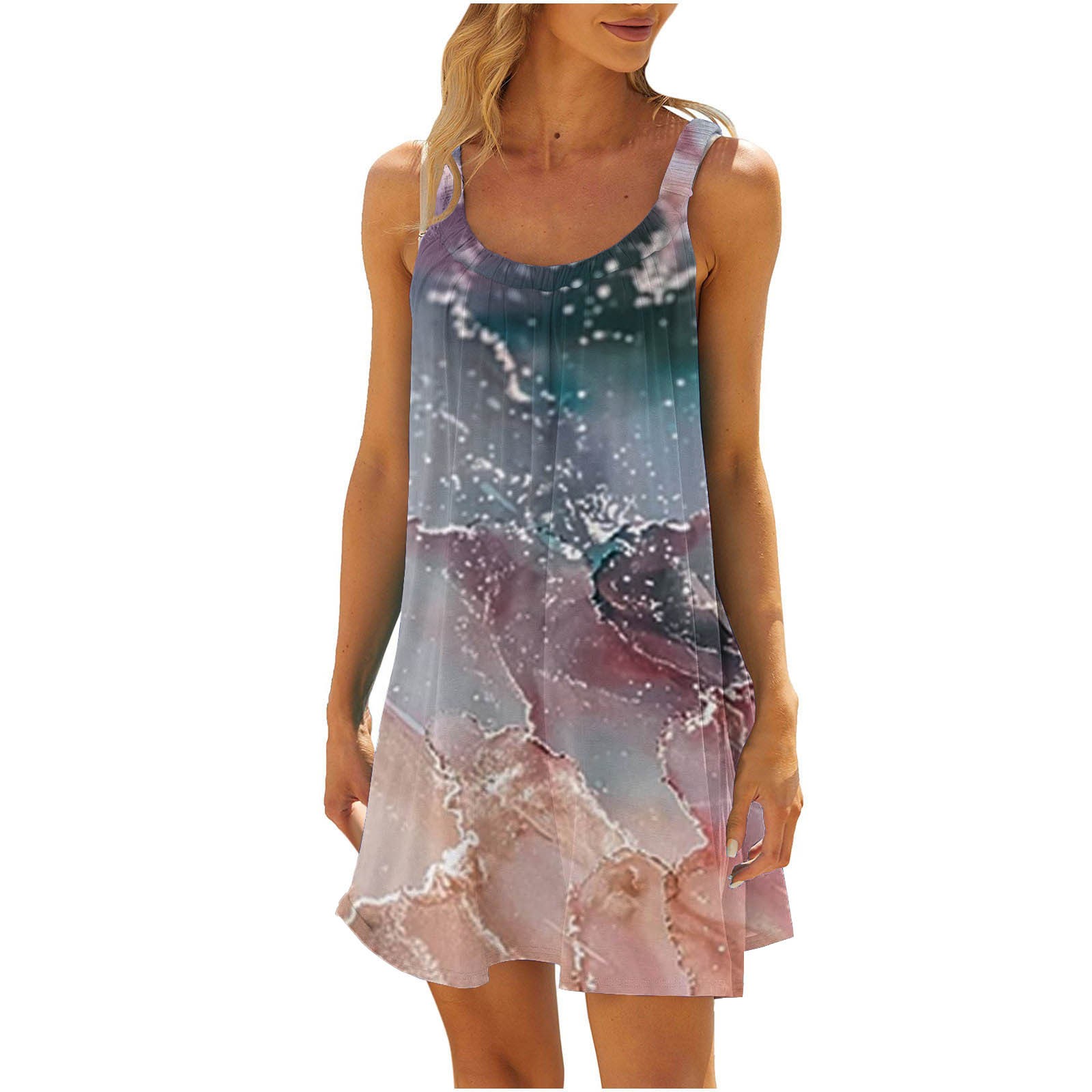 SUNYUAN Womens Dresses Summer Plus Size Women's Round Neck Sleeveless ...