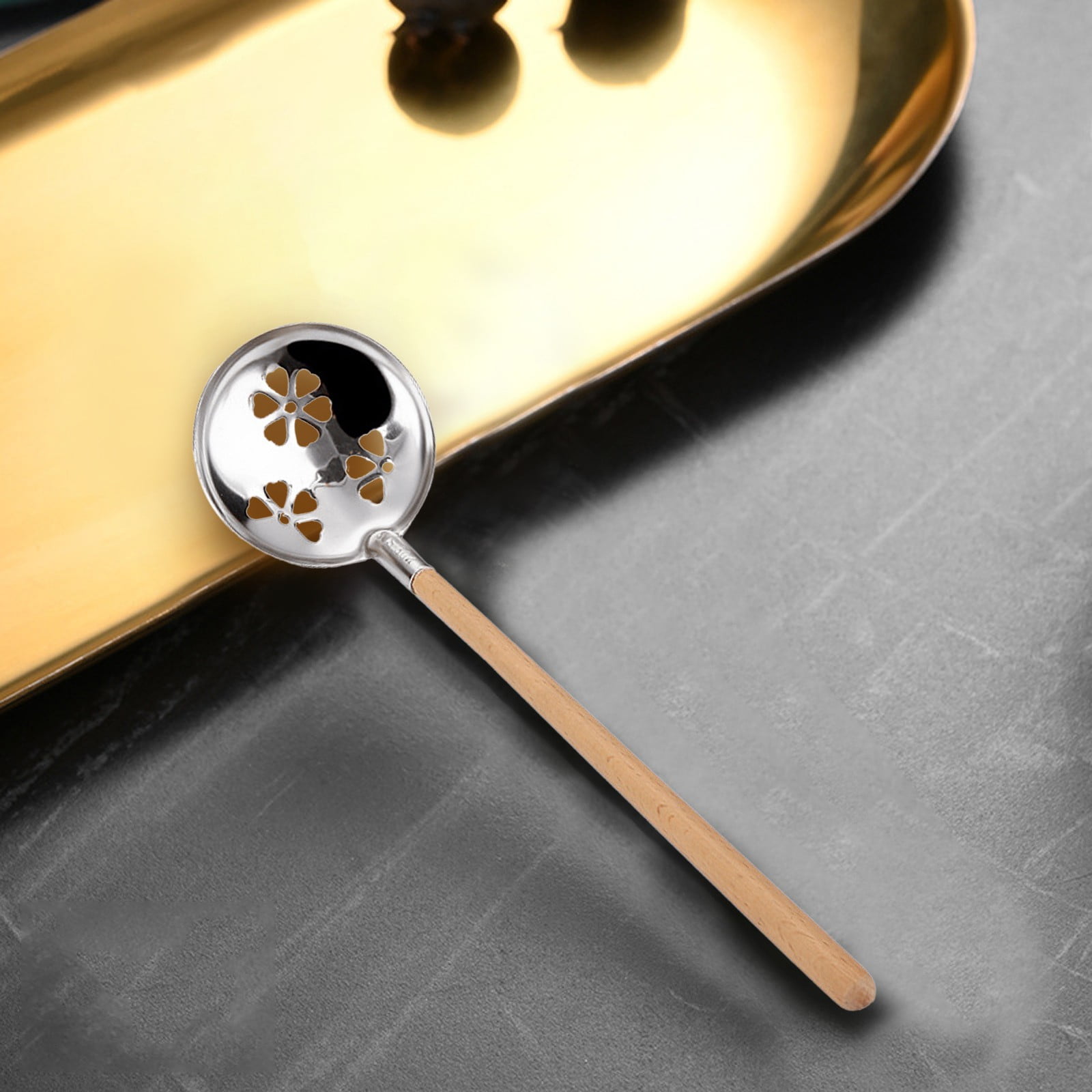 SUOKL Dinner Spoons Wooden Handle Hot Pot Spoon 304 Stainless Steel ...