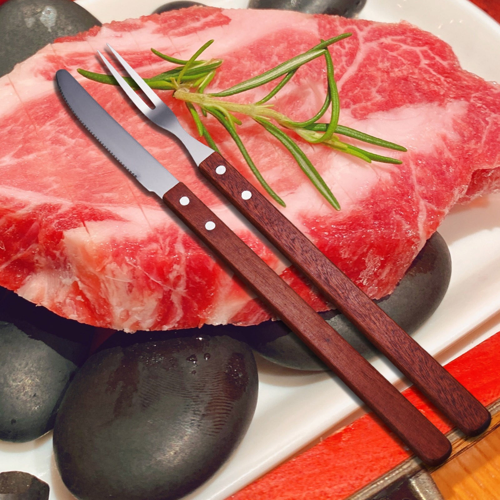 SUOKL Silverware Set Steak Cutlery Stainless Barbecue Cutlery 2 Piece Set Outdoor BBQ Steak ...